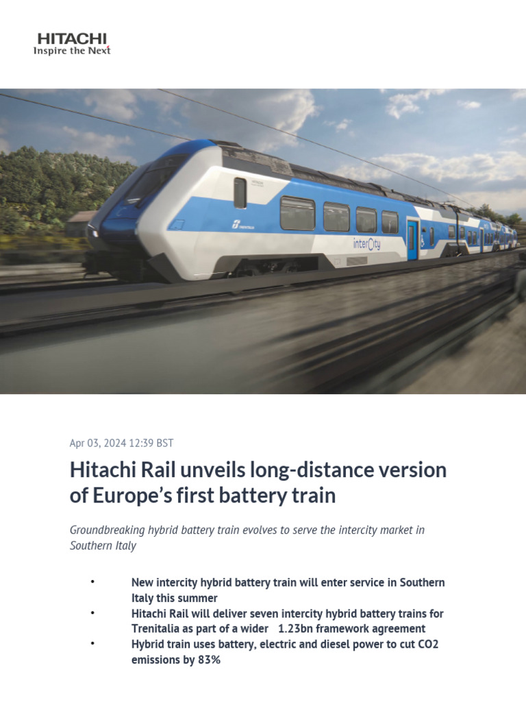 Hitachi Rail Unveils Long-Distance Version of Europe's First Battery ...