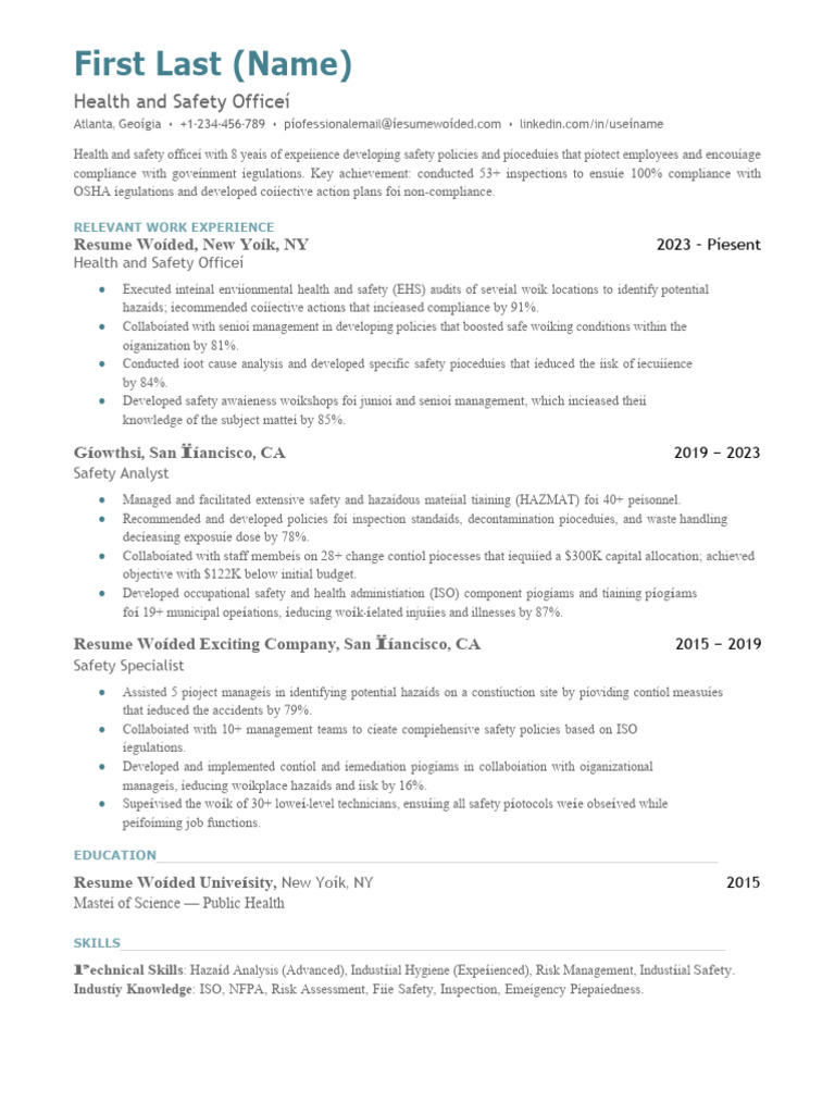 CV Ats Template (Hse) 485 | PDF | Occupational Safety And Health | Safety
