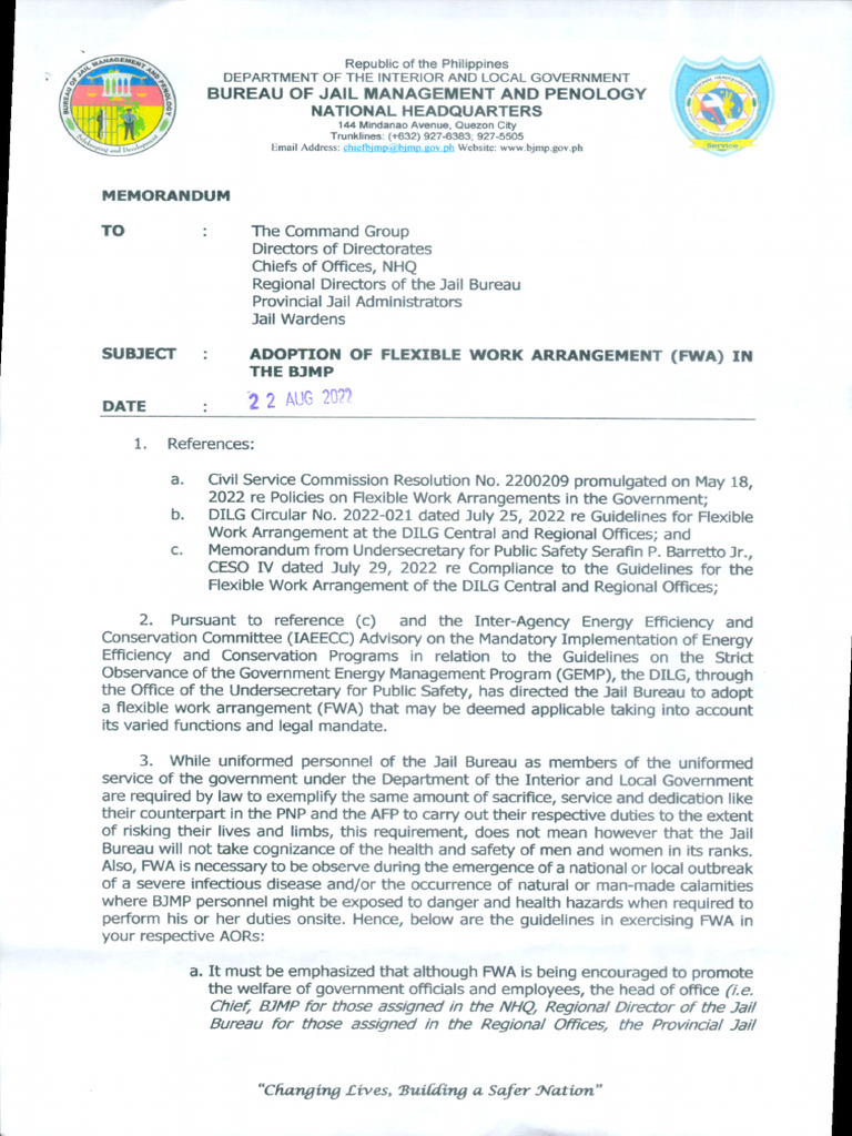 Adoption of Flexible Work Arrangement (Fwa) in The BJMP | PDF