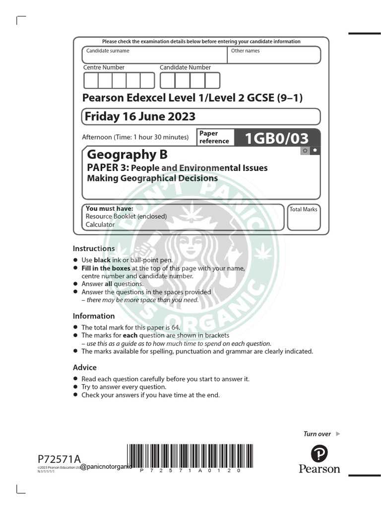 Edexcel Gcse June 2023 Geography A 1gb0 Question Paper 3 | PDF ...