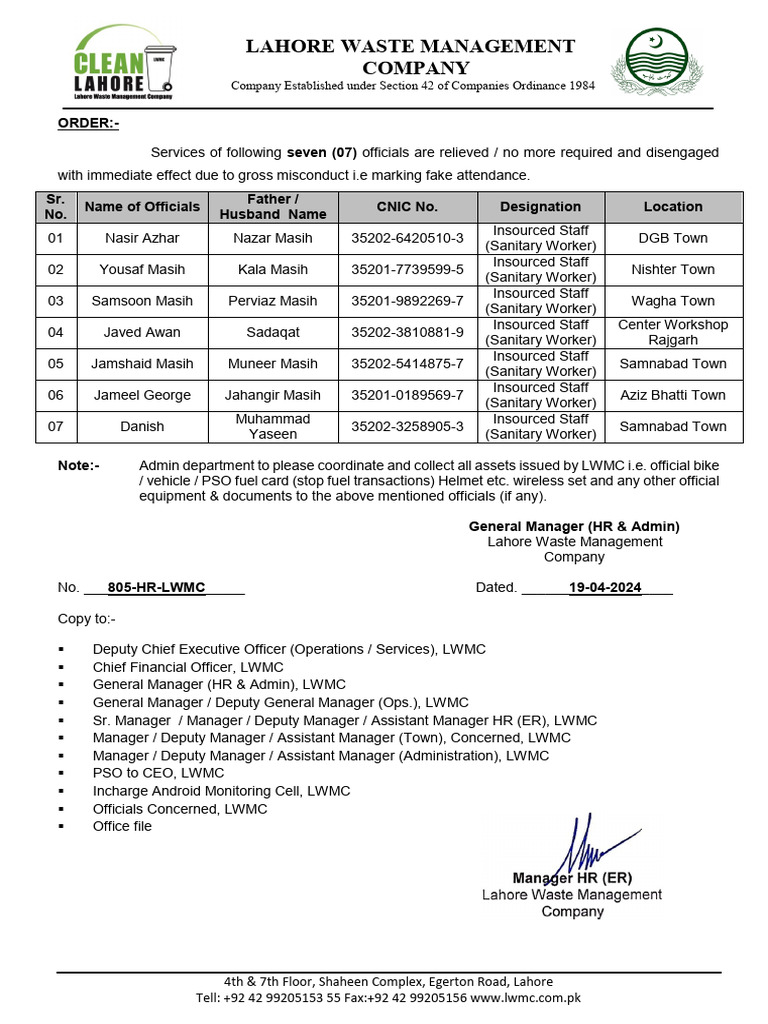 LWMC Disengagement Notice for Misconduct | PDF