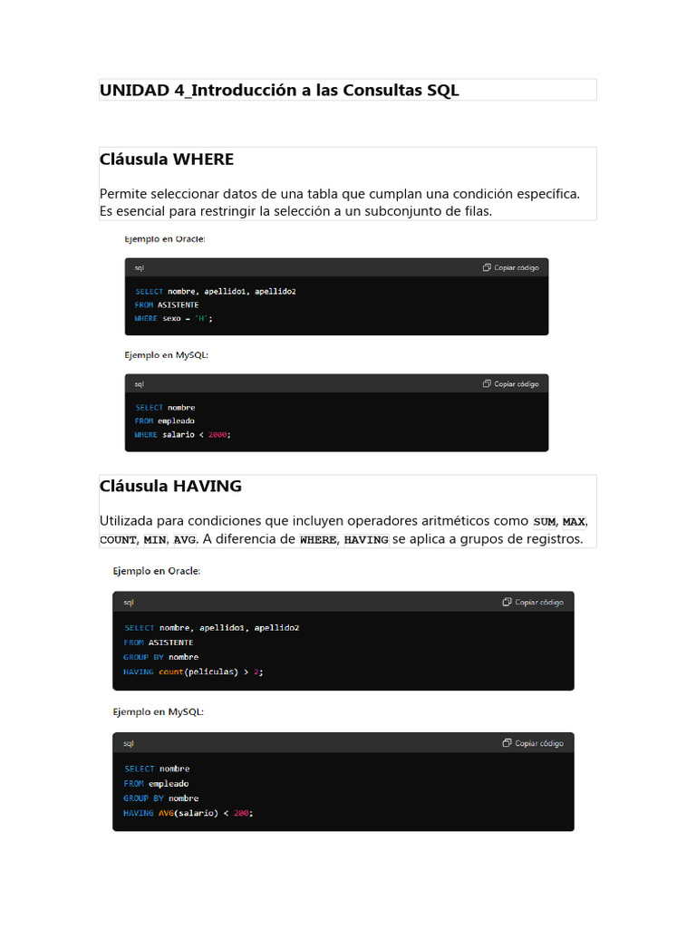 Resumen BD U4 | PDF | SQL | Gestión de tecnología de la información