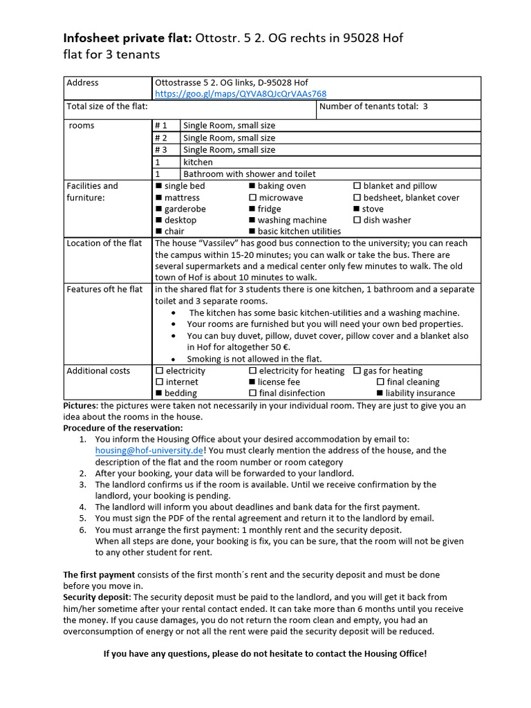 Infosheet Ottostr. 5 2OG Rechts | PDF | Landlord | Renting