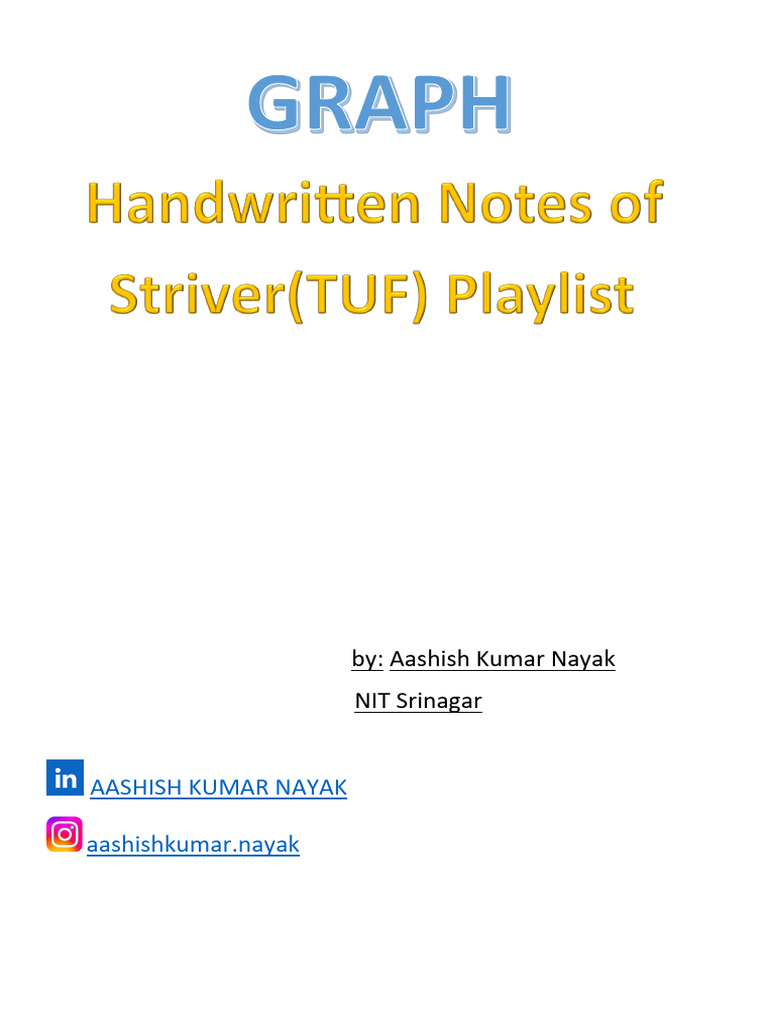 Graph Handwritten Notes of Striver (TUF) Playlist | PDF Graph Handwritten Notes of Striver (TUF) Playlist | PDF