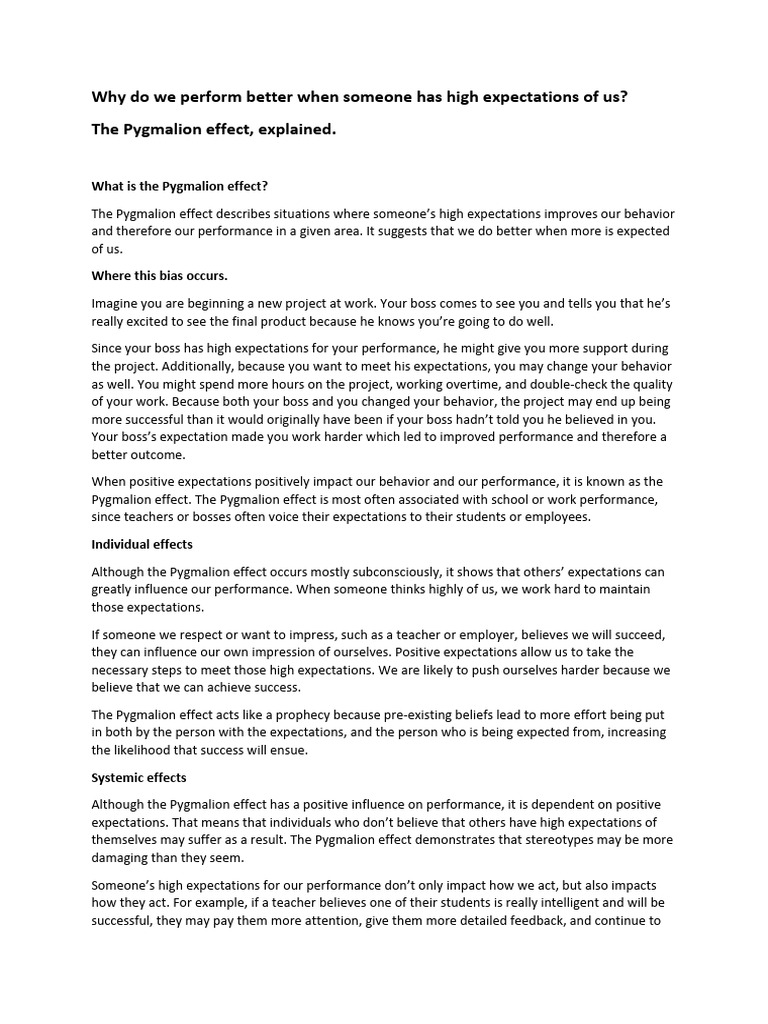 Pygmalion Effect | Download Free PDF | Psychology | Psychological Concepts