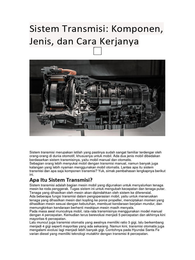 Sistem Transmisi, Komponen, Jenis, Dan Cara Kerjanyaxx | PDF ...