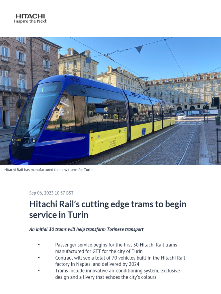 Hitachi Rail's Cutting Edge Trams To Begin Service in Turin | PDF ...