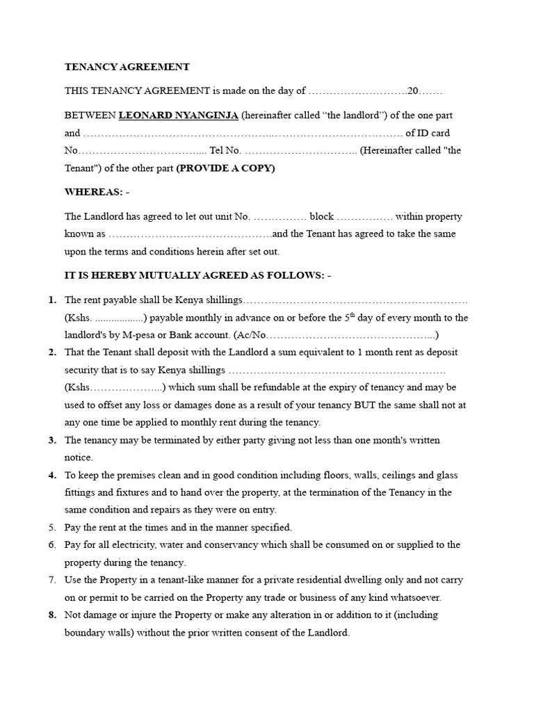 Tenancy Agreement | PDF | Leasehold Estate | Landlord