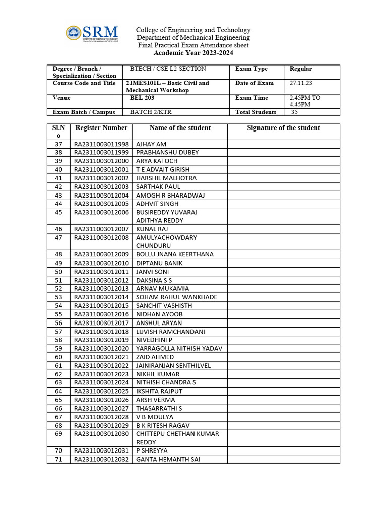 Workshop Att Sheet Batch 2 | PDF
