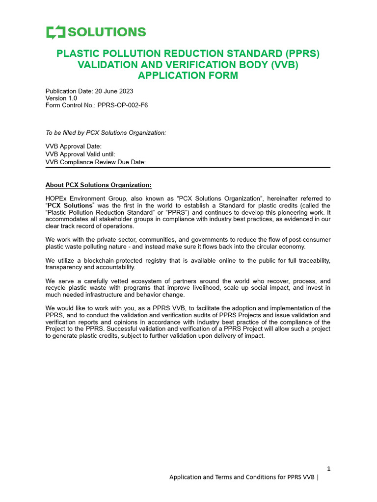 PPRS VVB Application and Terms and Conditions V1 - 20june2023 | PDF | Audit | Indemnity