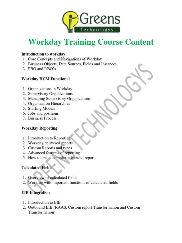 Workday Training Course Syllabus | PDF