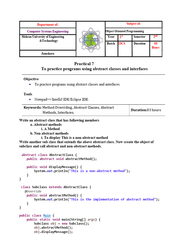 Lab 07 | Download Free PDF | Method (Computer Programming) | Inheritance (Object Oriented ...
