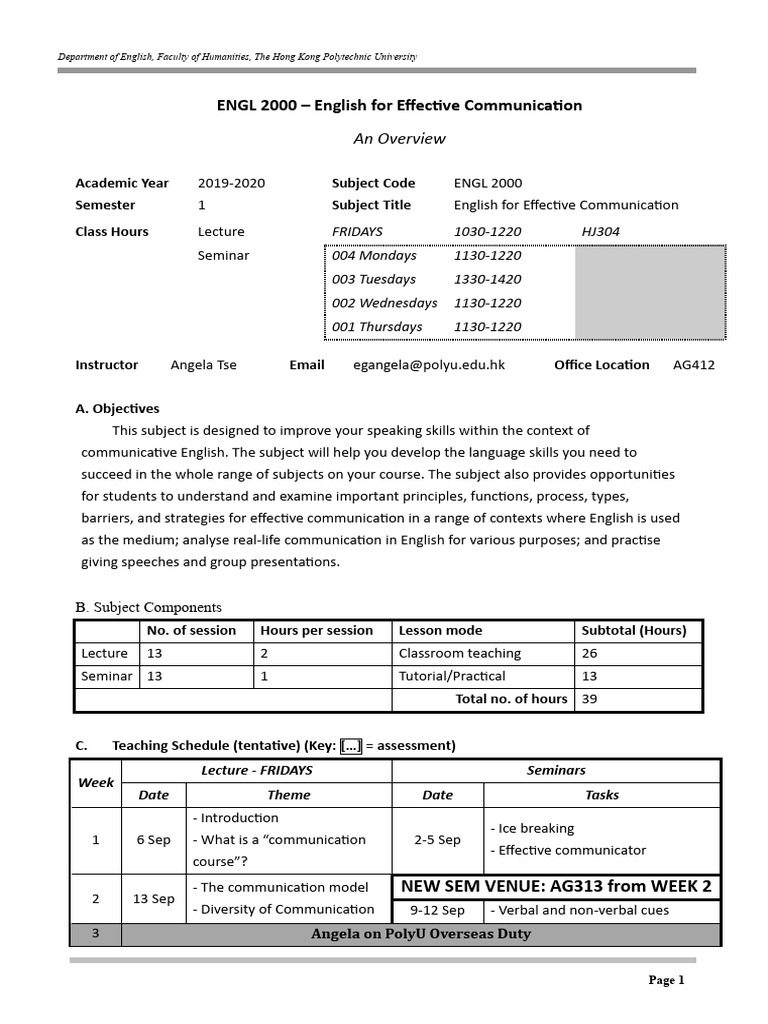 2000 Course Outline BDLCC | PDF | Nonverbal Communication | Lecture