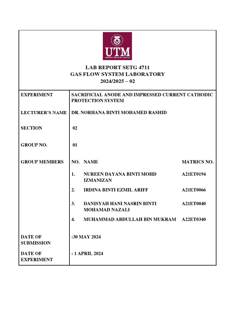 Group 1 - Lab Report - Cathodic Protection Systems | Download Free PDF ...