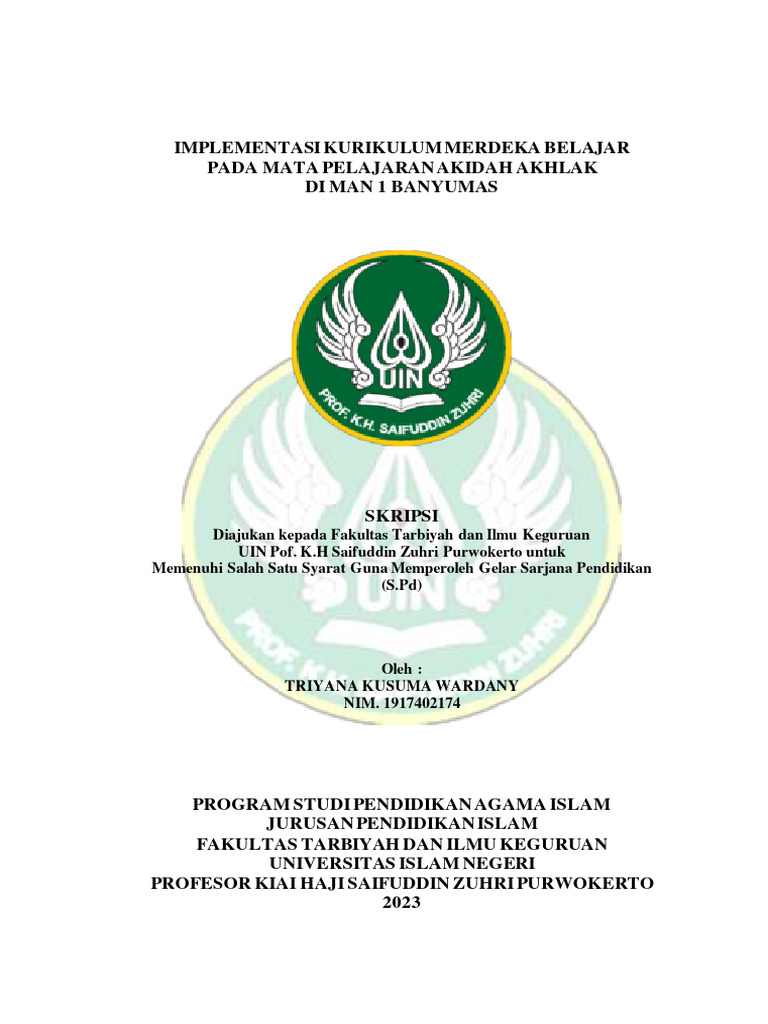 Triyana Kusuma Wardany - Implementasi Kurikulum Merdeka Belajar Pada Mata Pelajaran Akidah ...