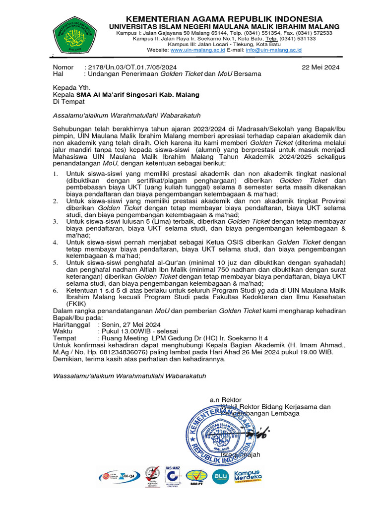SMA Al Ma'arif Singosari Kab. Malang | PDF