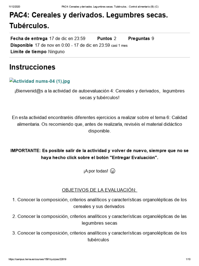 PAC4 - Cereales y Derivados. Legumbres Secas. Tubérculos. - Control ...
