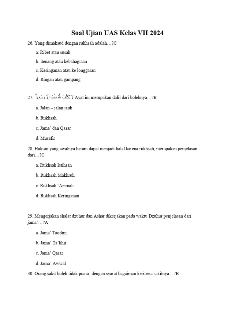 Soal Ujian UAS Kelas VII 2024 | PDF