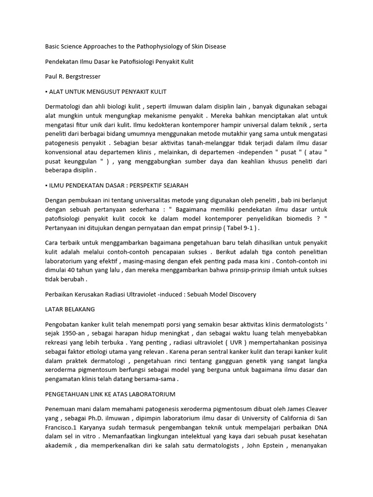 Basic Science Approaches To The Pathophysiology of Skin Disease | PDF