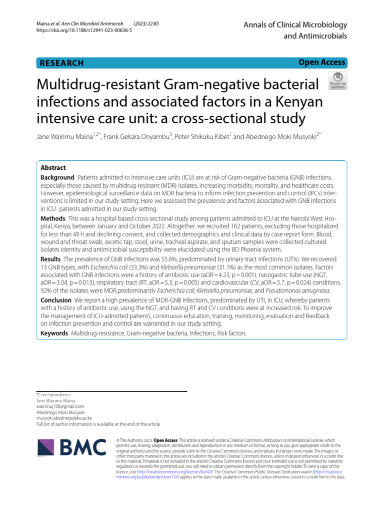 Multidrug-Resistant Gram-Negative Bacterial Infections and Associated Factors in A Kenyan ...