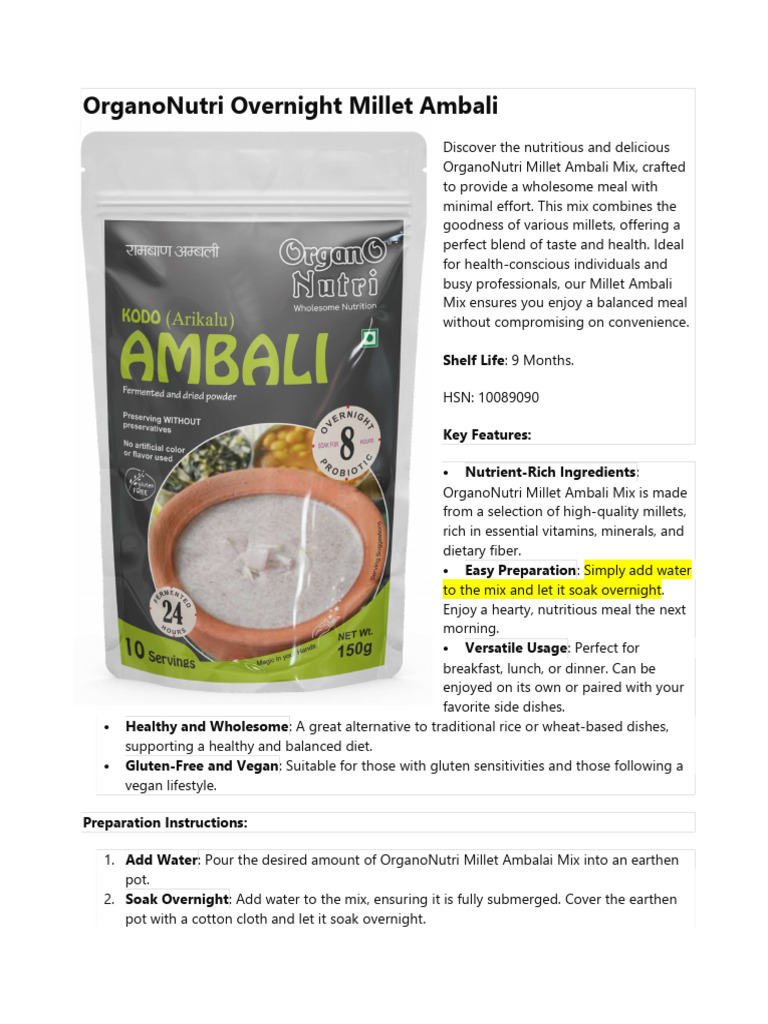 Millet Ambali | PDF | Nutrition | Diet & Nutrition