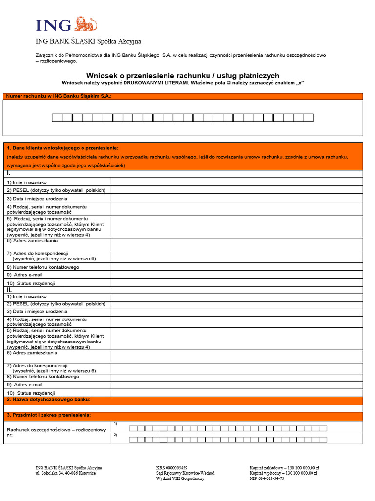 Wniosek o Przeniesienie Rachunku | PDF