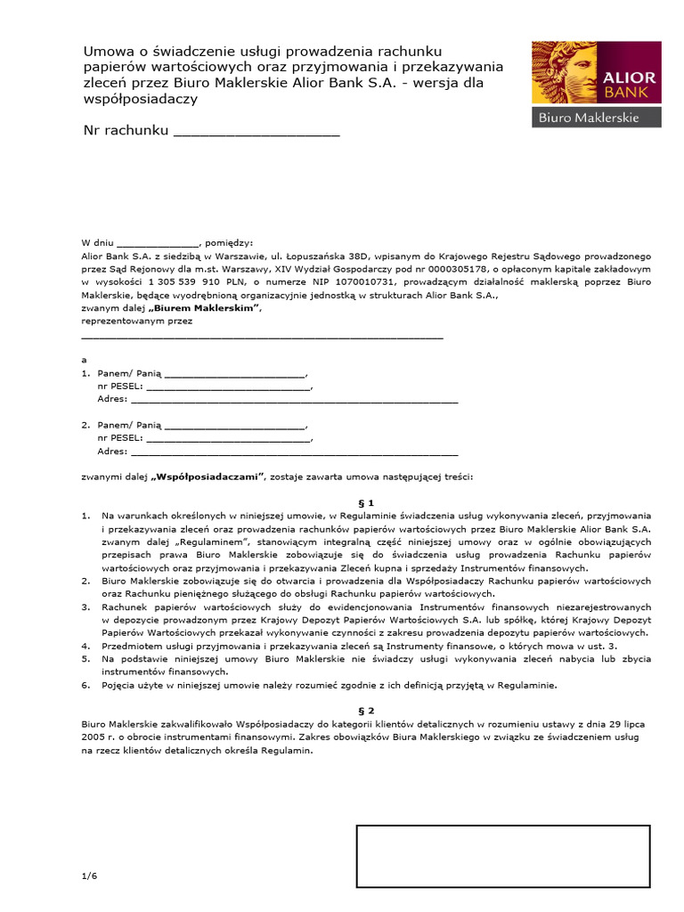 Umowa o - Wiadczenie Us - Ugi Prowadzenia Rachunku Papierów Warto - Ciowych Oraz Przyjmowania I ...