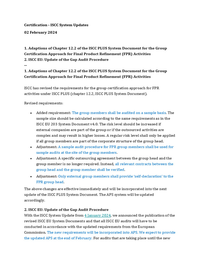 ISCC System Update 02 February 2024 | PDF | Audit | European Union