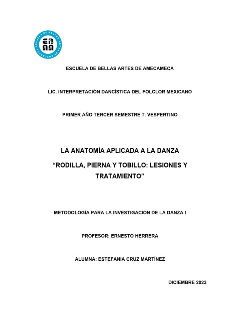 Anatomía y Lesiones en Danza | PDF | Rodilla | Tobillo