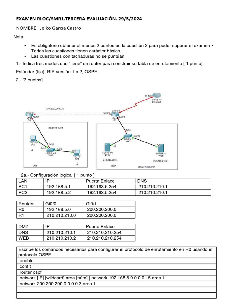 EXAMEN RLOC - Tercera - Ev | PDF | Protocolos de internet | Enrutador ...