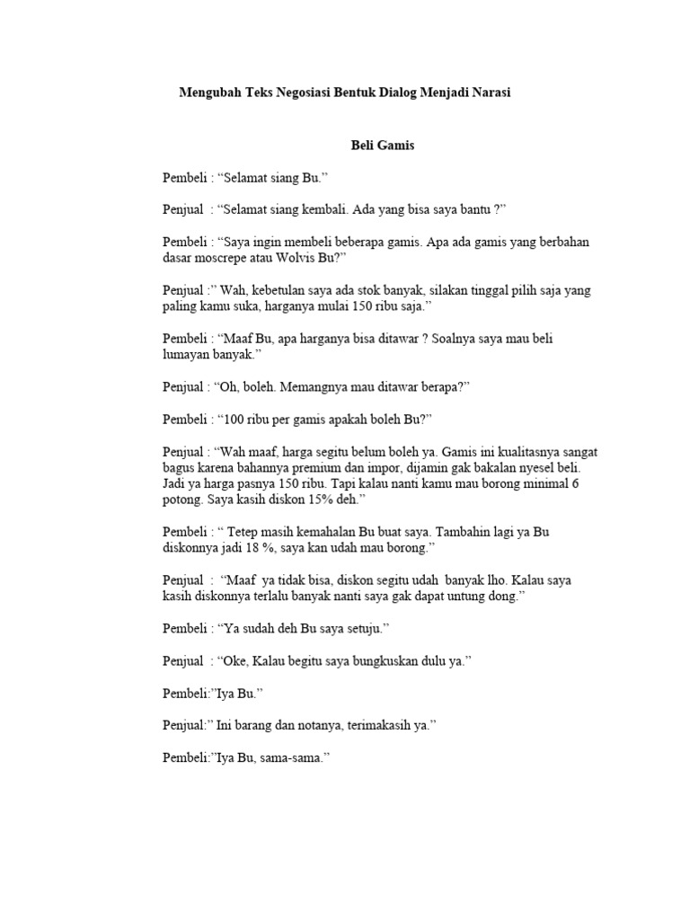 Mengubah Dialog Negosiasi Menjadi Narasi | PDF