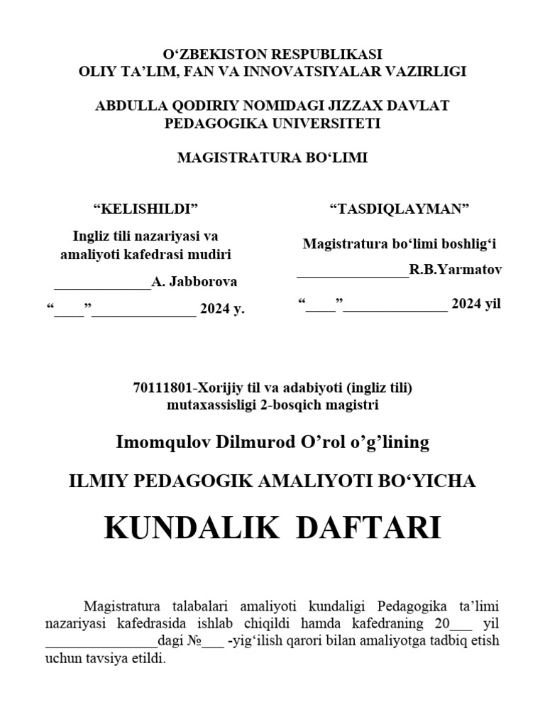 Kundalik Yuzi | PDF