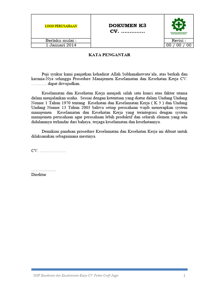 Contoh SOP K3 Revisi | PDF | Teknologi & Rekayasa