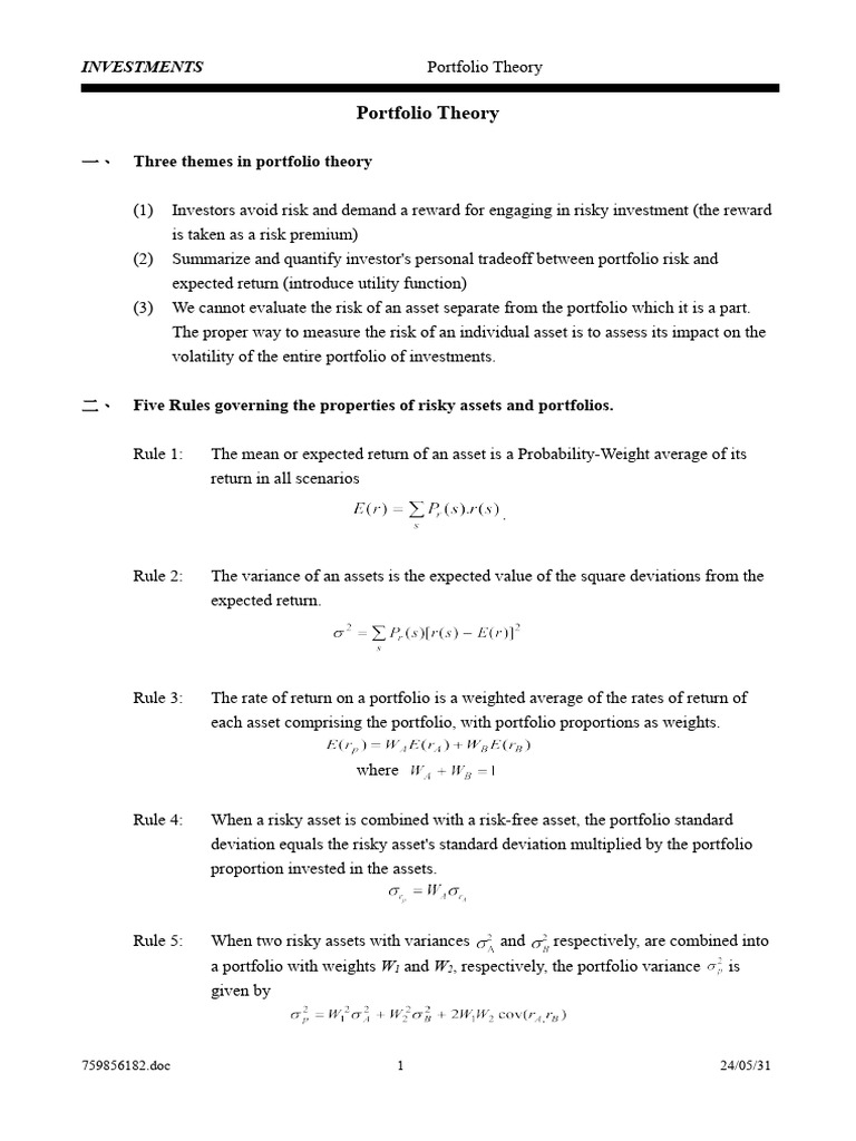 Portfolio Theory by Mike | PDF | Modern Portfolio Theory | Sharpe Ratio