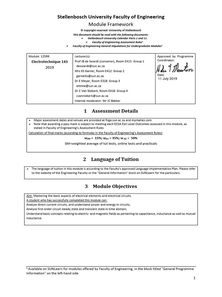 ET143 Module Framework Eng - 2019-Signed | PDF | Electrical Network ...