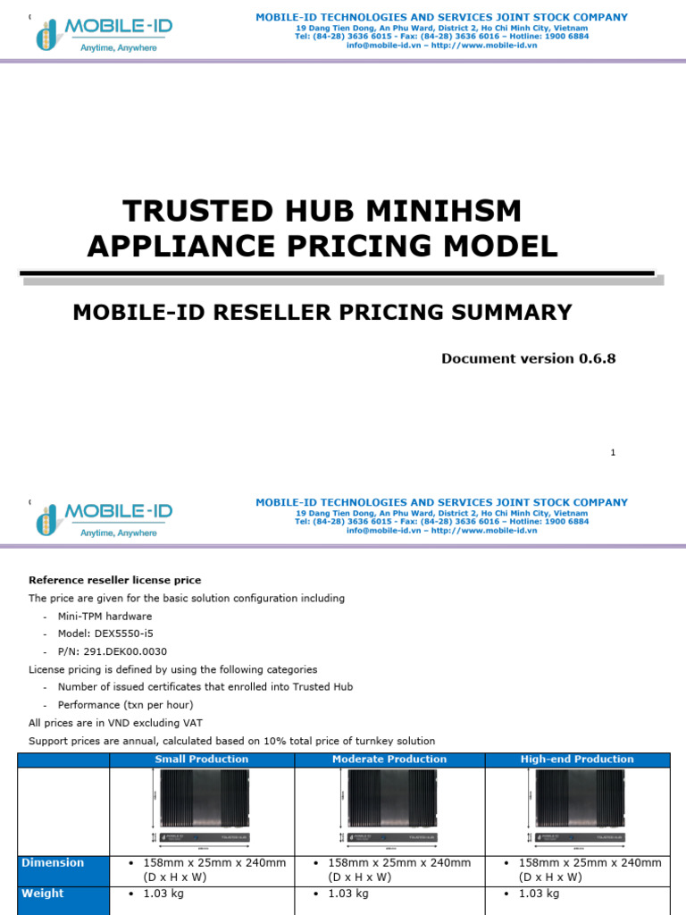 Trusted Hub (Mini-Hsm) Appliance Pricing Model V0-6-8 | PDF | Solid State Drive | Computer Hardware