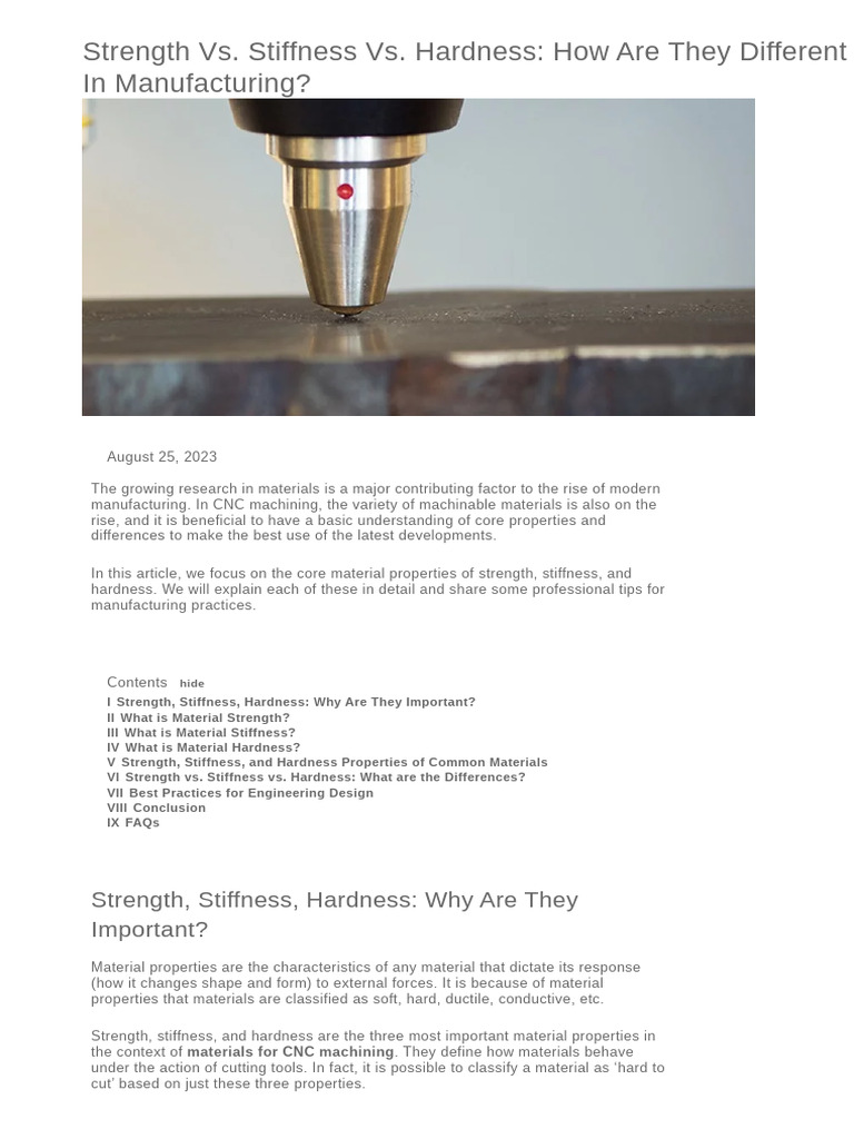Strength Vs Stiffness Vs Hardness - How Are They Different in Manufacturing | PDF | Deformation ...