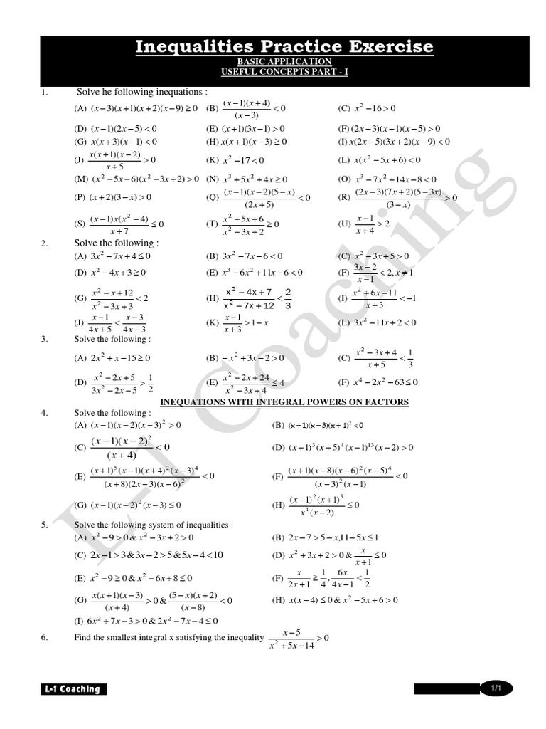 Basic Mathematics - Inequalities and Modulus DPP 5 | PDF | Equations ...