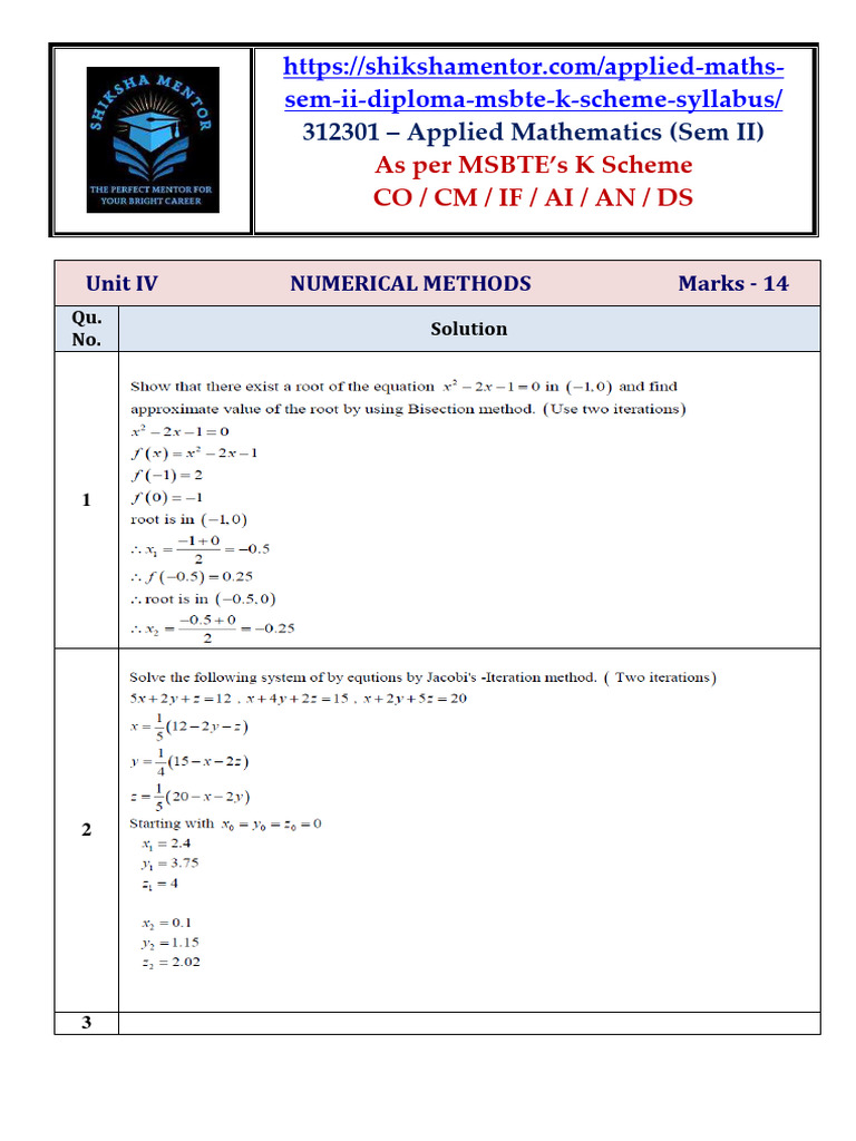 Unit Iv Numerical Methods Solution Pdf Computational Science Algorithms And Data Structures