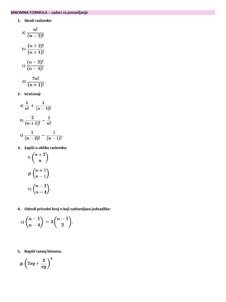 Binomna Formula - Zadaci | PDF