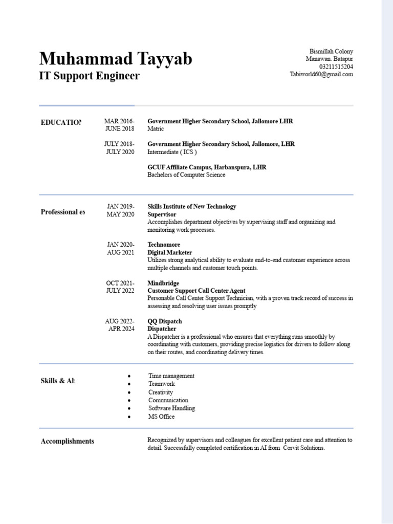 Tayyab CV | PDF | Computing | Business