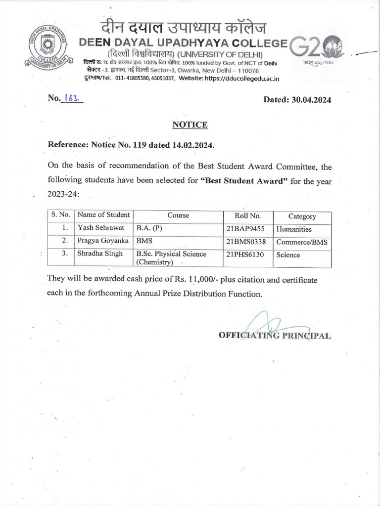 Best Student Award Pdf
