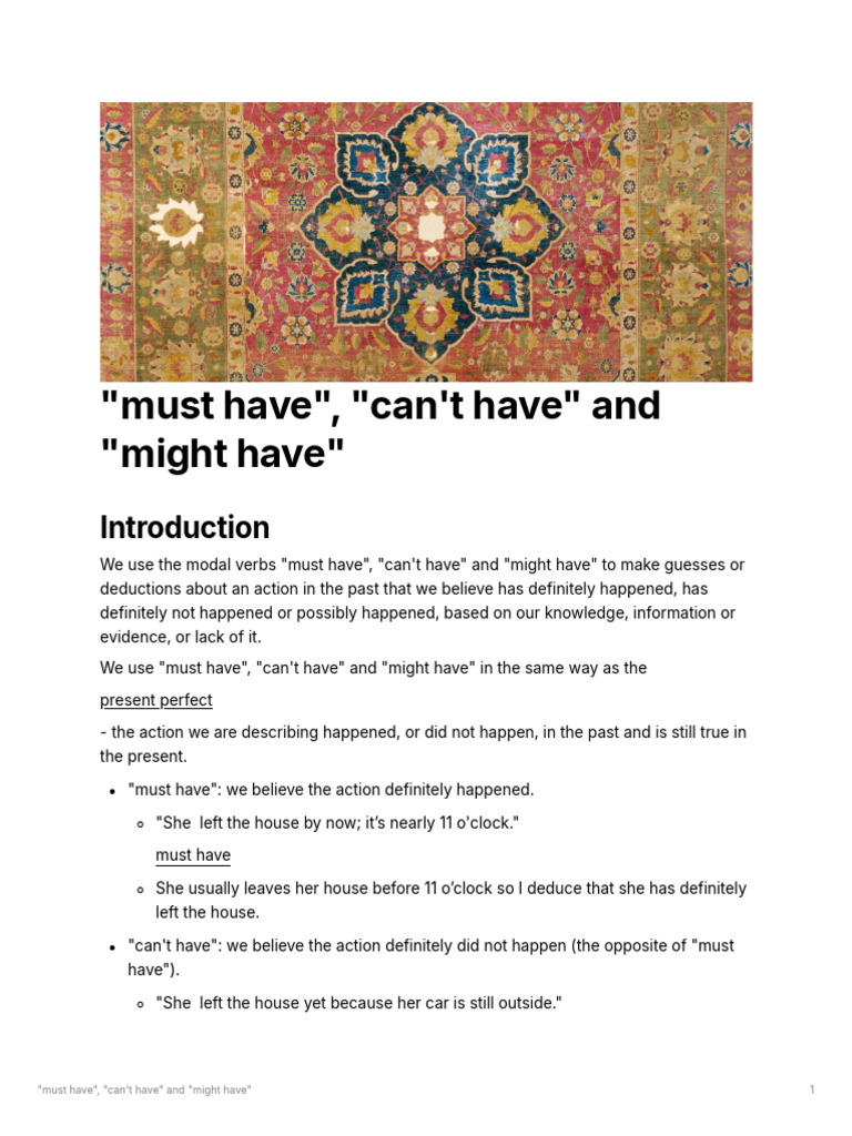 Modal Verbs: Must, Can't, Might Have | PDF | Verb | Semantic Units