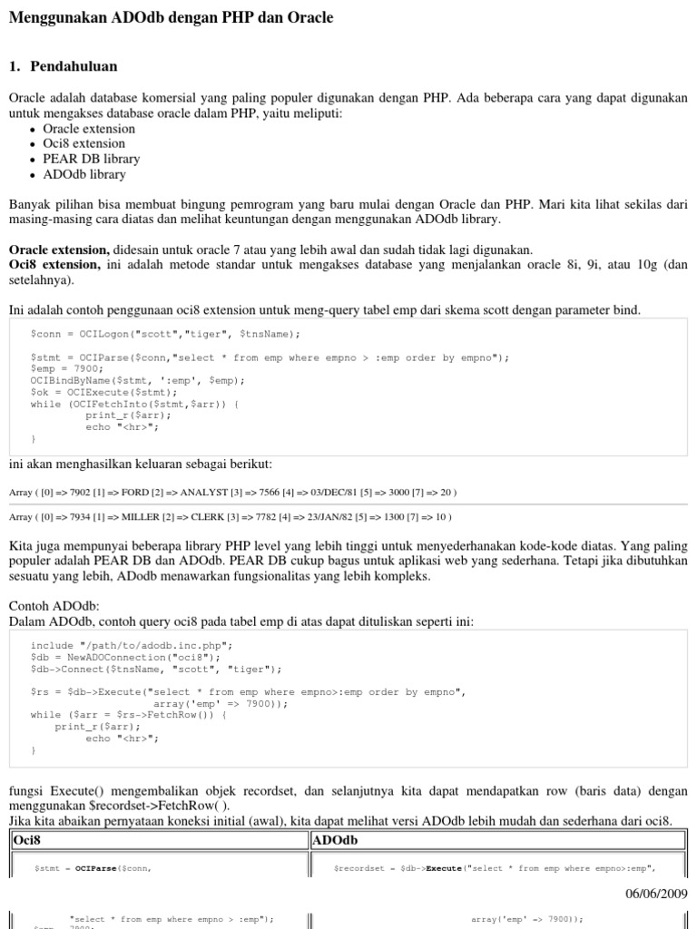 Materi Adodb PHP Oracle | PDF