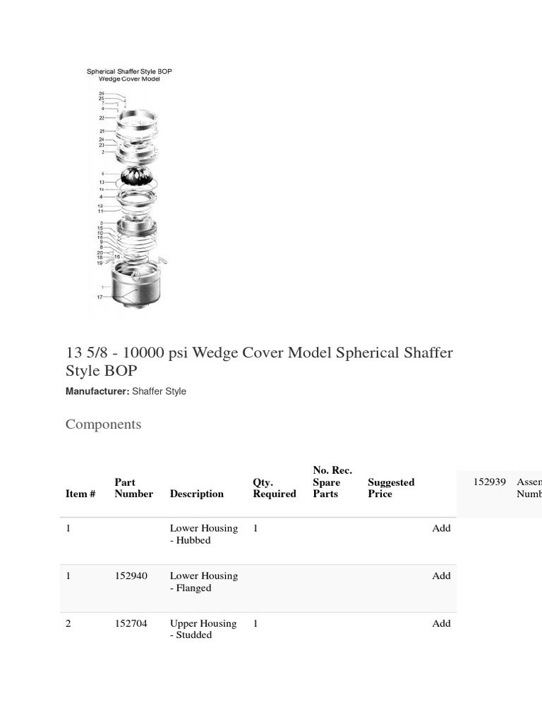 Shaffer Style Spherical BOP Parts List | PDF | Metalworking