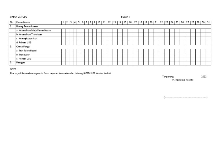Checklist Alat USG dan Pemeriksaan | PDF