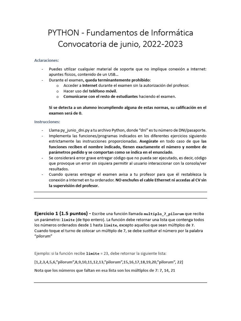 Examen Python Esp Julio 22 23 GENERAL | PDF | Archivo de computadora | Internet