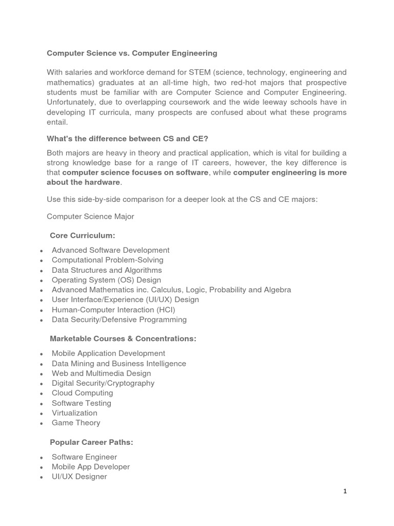 Computer Science vs. Computer Engineering | PDF | Computer Engineering | Computer Science