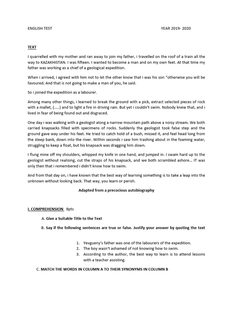 BFEM 2024 English Test and Correction | PDF