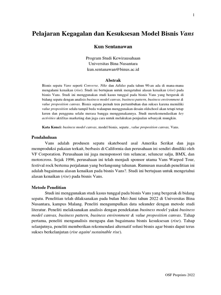 Pelajaran Kegagalan Dan Kesuksesan Model Bisnis Vans | PDF